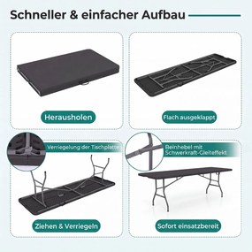 Costway Zahradní stůl skládací s rukojetí XXL pro 10 osob – 244 × 75 cm