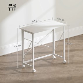 HOMCOM skládací počítačový stůl na kolečkách, 80 × 40 × 75 cm — bílý
