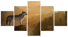 Obraz vlka na skále (125x70 cm)