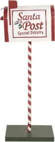 Bílo-červená kovová dekorace schránka na podstavci Santa Post - 19*33*92 cm