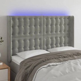 Čelo postele s LED světle šedé 147x16x118/128 cm samet