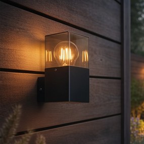Moderní venkovní nástěnné svítidlo černé IP44 s kouřovým sklem - Dánsko