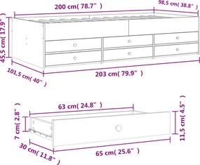 vidaXL Válenda se zásuvkami 100 x 200 cm kompozitní dřevo [3280870] Barva: šedá sonoma