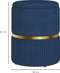 HOMCOM Pouf, taburet, úložný box, ve velurové tkanině, moderní design, 36 x 44 cm, do obývacího pokoje, ložnice, modrý