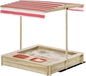 Square Wooden Sandpit Outsunny 1,18L x 1,18W x 1,18H m - Nastavitelná výška, sklon střechy, uzavíratelný - 2 vaničky - Autoklávované jedlové dřevo