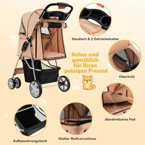 Costway Kočárek pro psy mazlíčky buggy do 15 kg – 81 × 45 × 101 cm, béžový