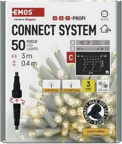 Propojovací vánoční řetěz bez zdroje EMOS Connecting D2CW04 50LED krápníky 3m teplá bílá částečně blikající