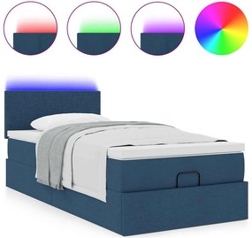 Osmanská postel s matrací &amp; LED modrá 100x200 cm látka 3312207