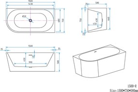 Erga Zara, rohová volně stojící vana 180x80 cm + odtoková zátka, pravá, bílá lesklá, ERG-ZARA-180080R-WH-WH