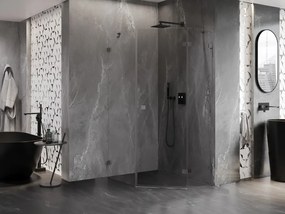 Mexen Lunar, pětiúhelníkový sprchový kout s pravým sklonem 90 x 100 cm, 8mm čiré sklo, pistolově šedý kartáčovaný - 831-090P-100L-66-00-P
