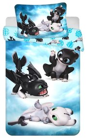 Modré bavlněné dětské povlečení do postýlky 100x135 cm How to Train Your Dragon "Babies" – Jerry Fabrics