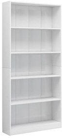 Petromila 5patrová knihovna bílá s vysokým leskem 80x24x175cm dřevotříska