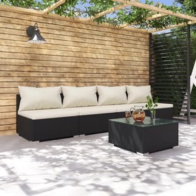vidaXL 5dílná zahradní sedací souprava s poduškami polyratan [3101407] Barva: Černá a krémová