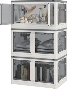HOMCOM Plastová Sada Úložných Boxů 3 ks s Kolíky Skládací Bins Úložný Organizátor pro Hračky, Oblečení, Knihy Bílá, 60cm x 42cm x 34cm | Aosom