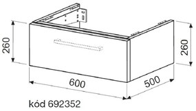 Skříňka pod desku 1 zásuvka Plano Davos 2.0 60 x 50 x 26 cm