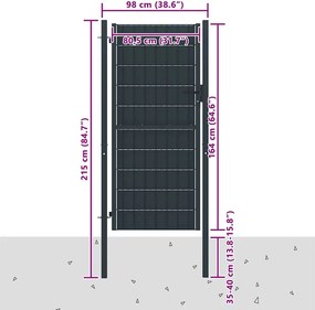 Plotová branka PVC a ocel 100 x 164 cm antracitová 145235