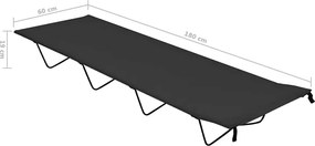 Kempingová postel 180 x 60 x 19 cm oxfordská látka ocel černá 312479