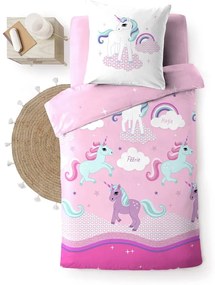Růžové bavlněné dětské povlečení na jednolůžko 140x200 cm Licorne – douceur d'intérieur