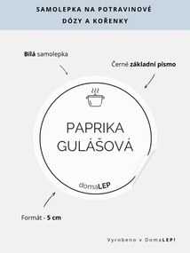 Samolepka na kořenky PAPRIKA GULÁŠOVÁ bílá 5 cm základní písmo