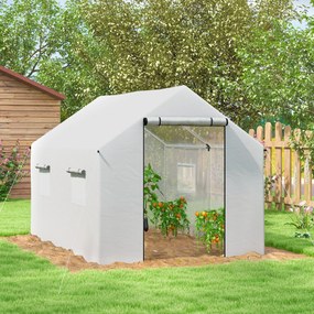 Outsunny Zahradní Skleník 2x3x2 m Tunelový Skleník s 4 Síťovými Okny a Zipovým Dvéřím Proti UV pro Terasu Zahradu Bílý