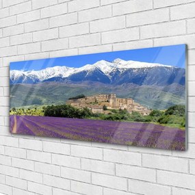 akrylový obraz Louka Květiny Hory Krajina 125x50 cm