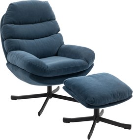 HOMCOM Relaxační křeslo s podnožkou, křeslo, lounge křeslo s čalouněním z chenille, moderní televizní křeslo, 78 x 93 x 100 cm, modrá