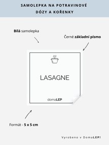 LASAGNE  – bílá samolepka na dózu, základní písmo, 5 x 5 cm | DomaLEP