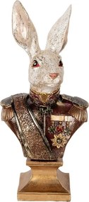 Dekorace busta králík v uniformě se zlatým třpytem - 23*16*50 cm