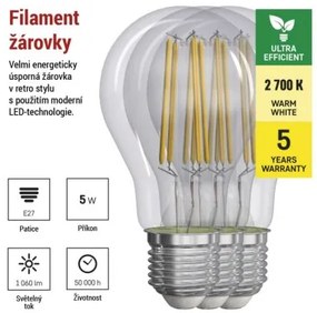 Emos lighting LED žárovka Filament A60 A CLASS/ E27 / 5 W (75 W) / 1 060 lm / teplá bílá 1525283276