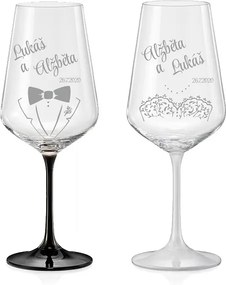 Svatební skleničky na víno Novomanželé B&W, 2 ks