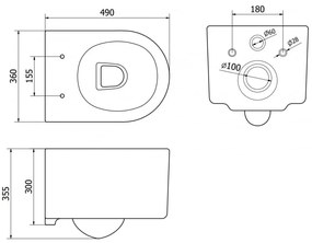 Mexen Sofia, závěsná WC mísa 490x360x355 mm, Rimless Tornádo, černá matná, 3354XX85T