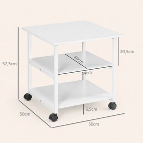 HOMCOM Stojan na tiskárnu se 3 policemi, mobilní na kolečkách 50 x 52,5 cm Bílá