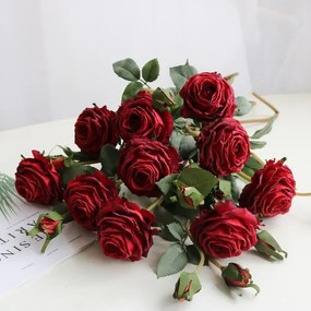 Umělé květy pivoňky, čajové růže s listy Barva: Červená