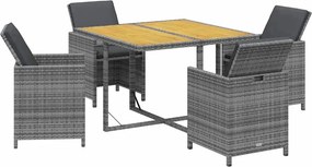 5dílný zahradní jídelní set s poduškami polyratan šedý 3095524