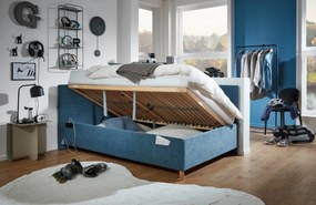 Modrá manšestrová postel Meise Möbel Cool II. 90 x 200 cm s úložným prostorem