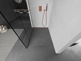 Mexen Kioto, sprchová zástěna Walk-In 130 x 200 cm, 8mm čiré sklo černý vzor, ​​měděný matný profil, 800-130-101-65-77