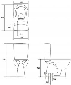 Cersanit ARTECO - WC kombi + antibakteriální sedátko s funkcí pomalého zavírání, vertikální odpad, K667-075