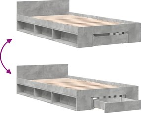 Rám postele se zásuvkou betonově šedý 90x190cm kompozitní dřevo 3280786