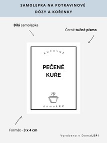 Samolepka na kořenky PEČENÉ KUŘE bílá 3 × 4 cm tučné písmo