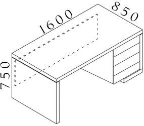 Stůl Lineart 160 x 85 cm + pravý kontejner, jilm tmavý / antracit