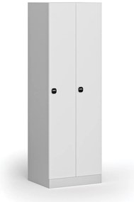 Kovová šatní skříňka S1, 2 oddíly, 1850 x 600 x 500 mm, demont, RFID zámek, laminované dveře, bílá