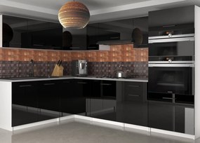 Kuchyňská linka Belini 420 cm černý lesk s pracovní deskou Uniqagrande