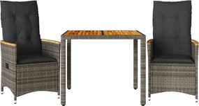 3dílný bistro set s poduškami šedý polyratan 3276843