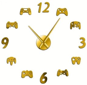 Nástěnné 3D hodiny s motivem herních ovladačů Varianta: zlaté hodiny, Velikost: 120 cm