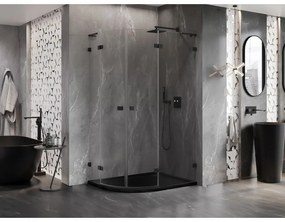 Mexen Lunar, L pravý půlkruhový sprchový kout 100 x 80 cm, 8mm čiré sklo, černý profil, 833L-100P-080L-70-00