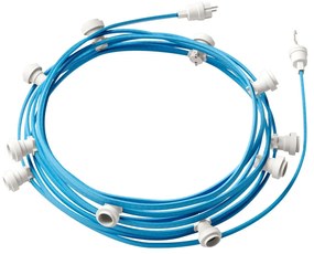 creative cables Hotový světelný řetěz LUMET 12,5 m je sestavený z 10 bílých objímek, háčku a zástrčky Barva kabelu: Azurová - CM17