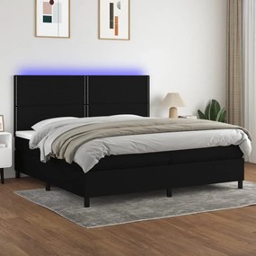 Box spring postel s matrací a LED černá 200x200 cm textil 3134823