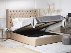 Sametová postel s úložným prostorem180 x 200 cm béžová LUBBON Beliani