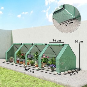 Outsunny Skleník se zipovým oknem, zimovzdorný foliový skleník z oceli 360 x 90 cm Zelený