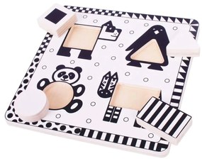 Bigjigs Toys Dřevěné vkládací puzzle černobílé tvary 1